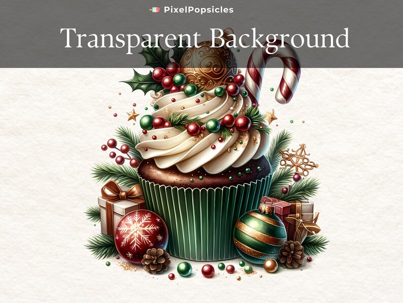 Christmas Cupcakes Clipart 10 PNG Bundle, Elegant Treats Transparent ...