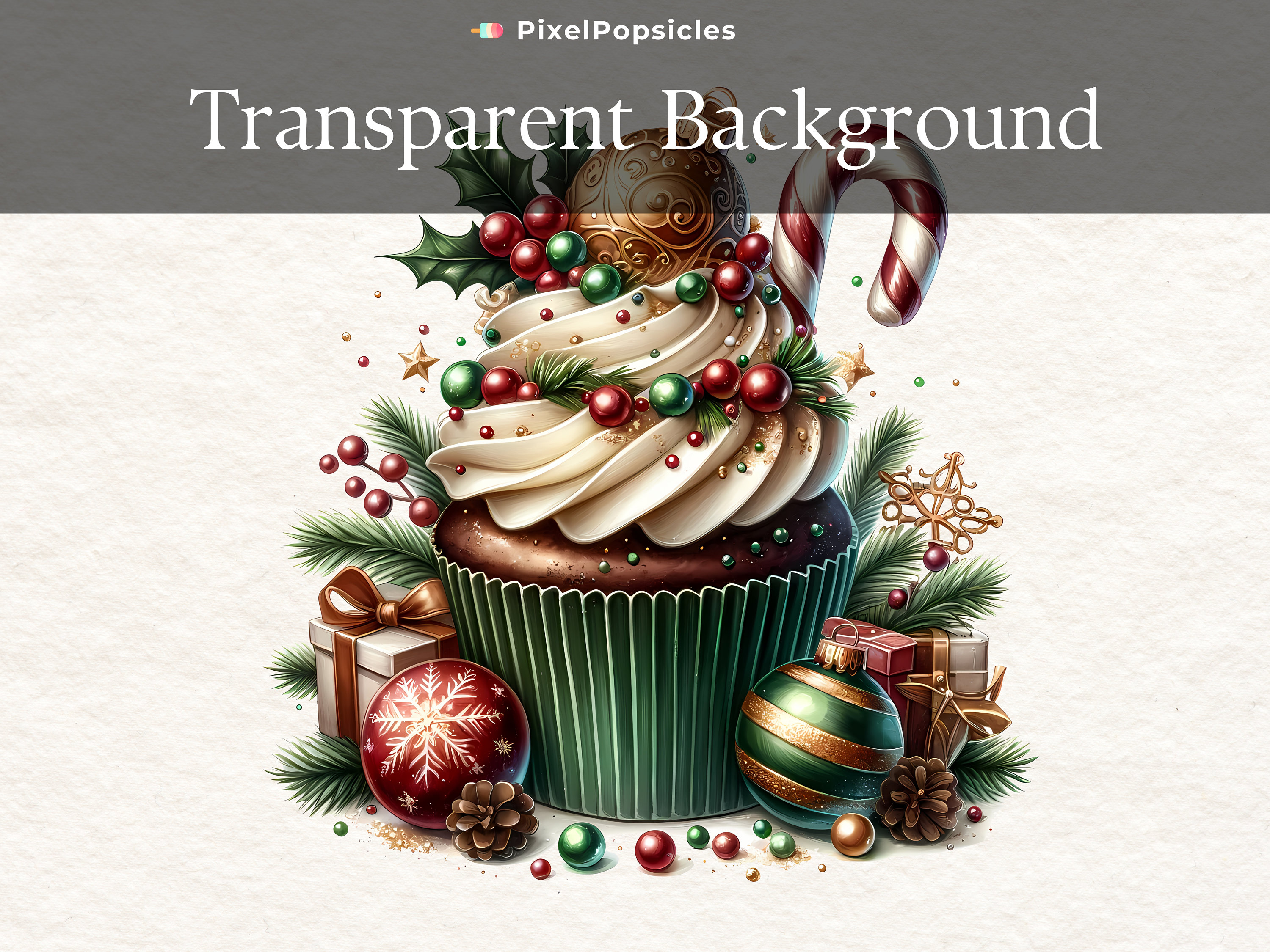 Christmas Cupcakes Clipart 10 PNG Bundle, Elegant Treats Transparent ...