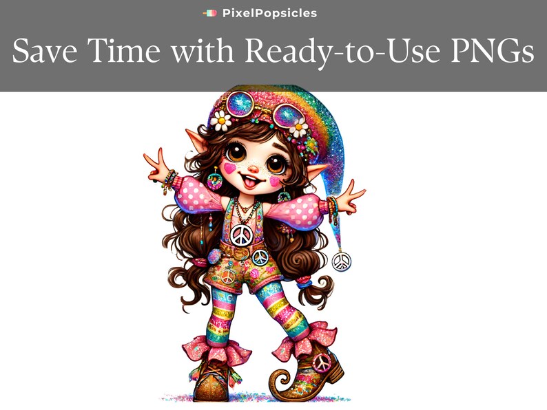 15 Hippie Elves Watercolor PNG, Elves Tie Dye Clipart PNG, Sublimation ...