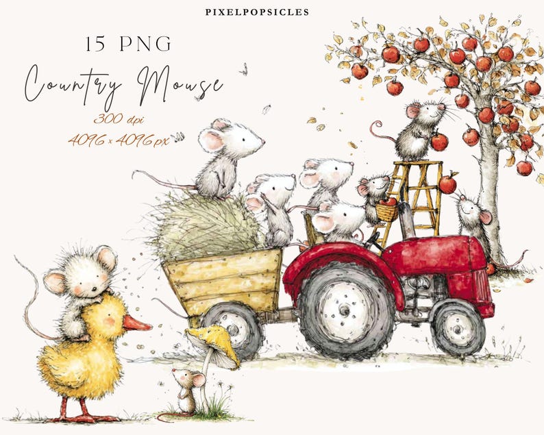 Country Mouse Clipart: 15 Whimsical Animal PNG Illustrations Digital ...
