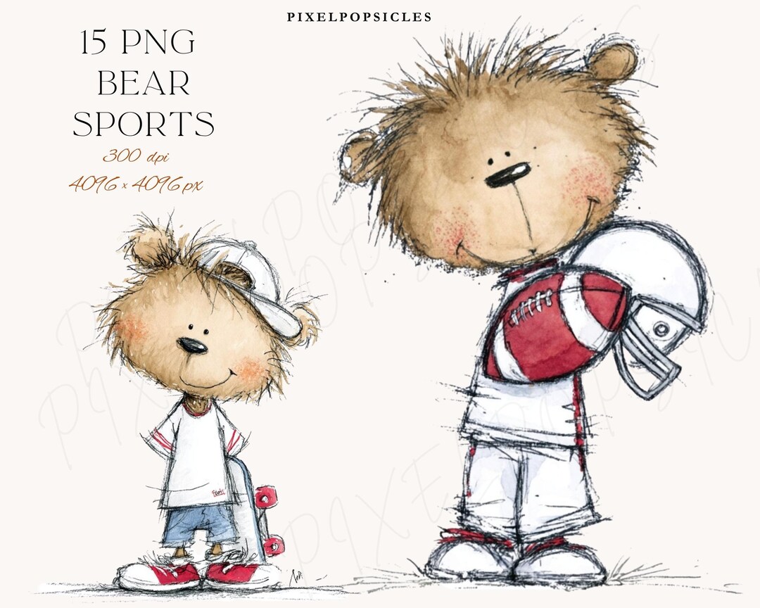 15 Sports Bear PNG Clipart Watercolor Football Theme Kids Animal ...