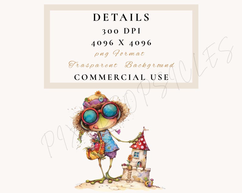 Frog on the Beach Clipart: Summer Watercolor PNG Images (digital ...