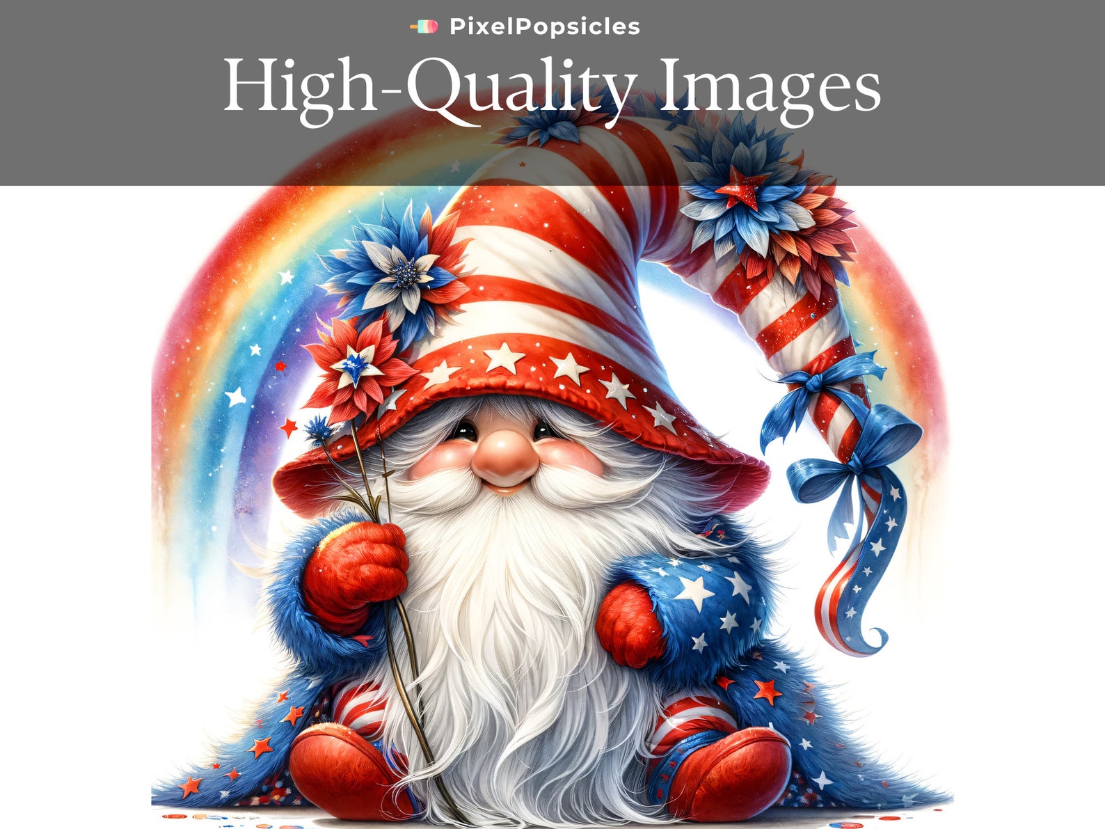 Patriotic Gnomes Clipart, 12 Illustration Watercolor PNG Set ,rainbow ...