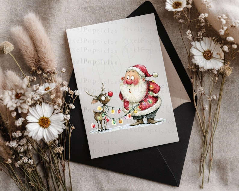 Watercolor Santa Clipart PNG, Whimsical Christmas Reindeer Graphics ...