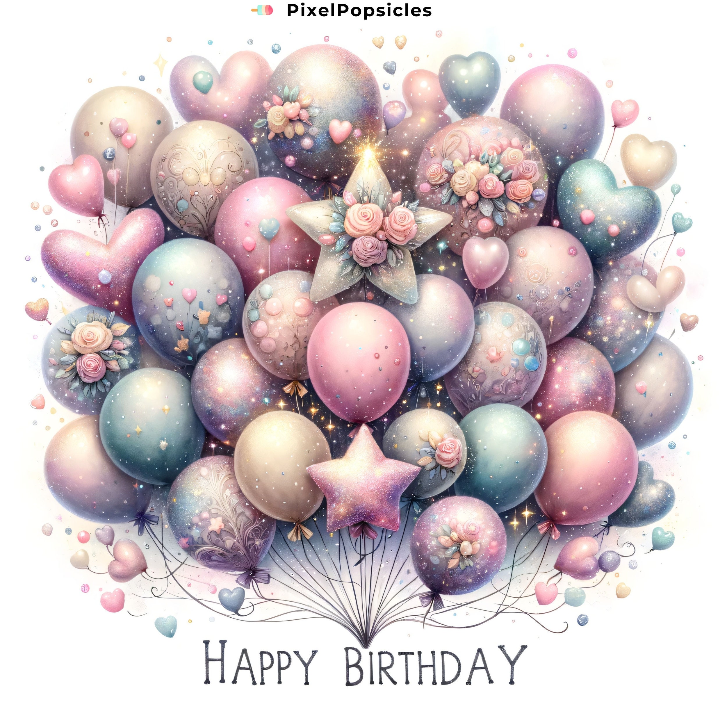 Watercolor Happy Birthday Collection JPG, Perfect for Birthday Cards ...