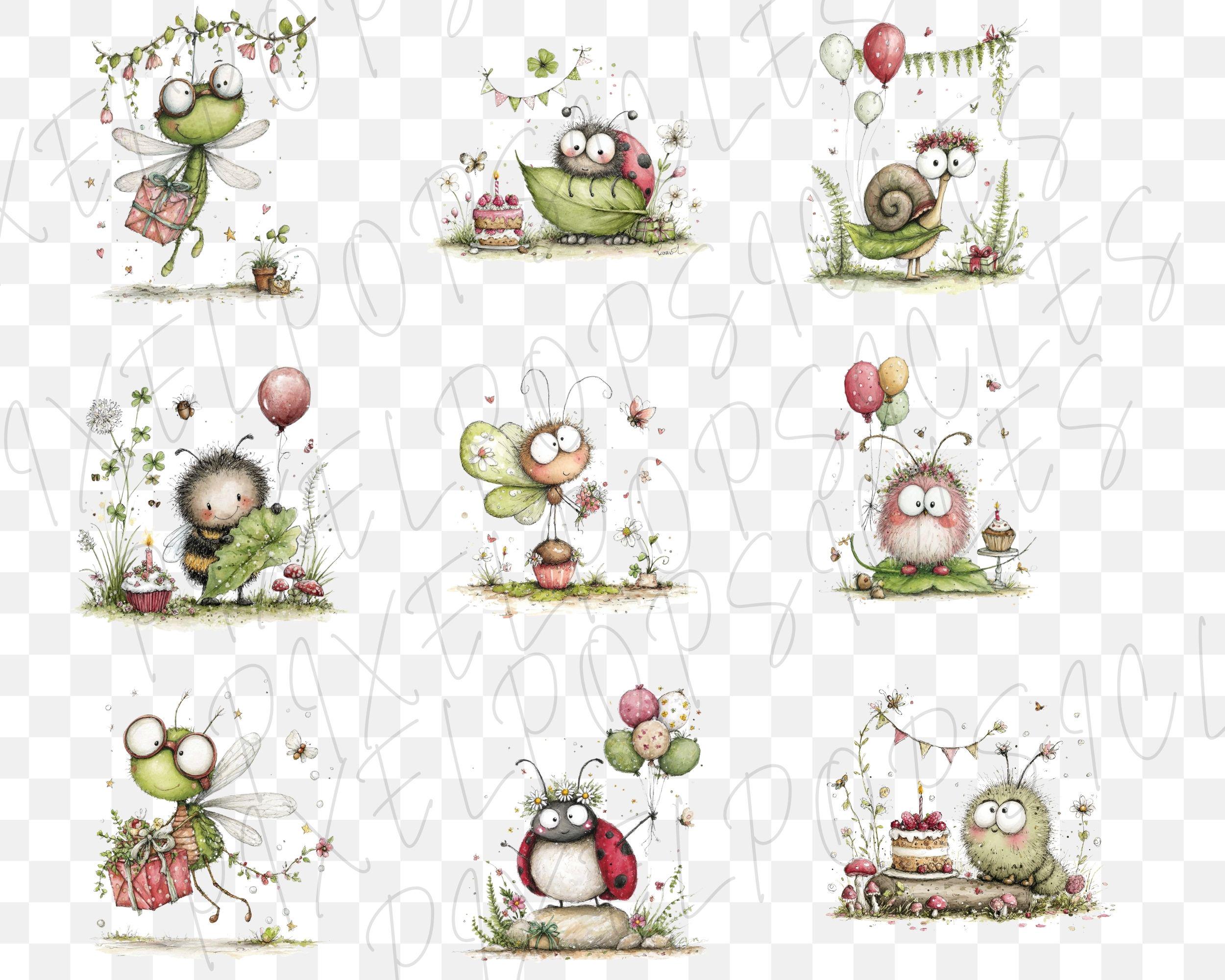 Birthday Bugs Watercolor Clipart | Cute Insects PNG Digital Download ...