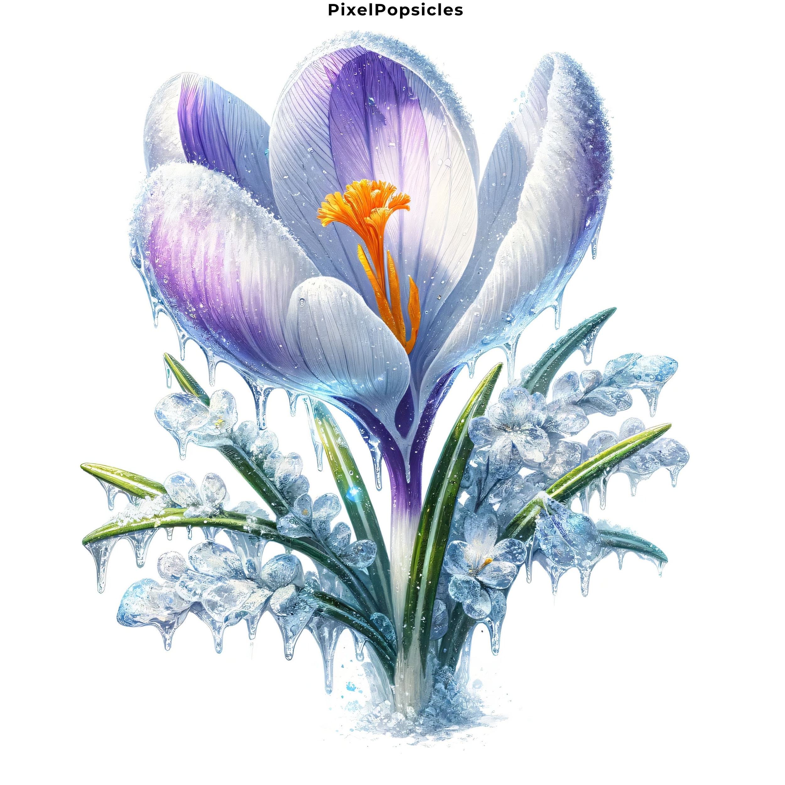 12 Frozen Flowers Clipart Jpg, Watercolor Flowers Jpg, Winter Flower ...