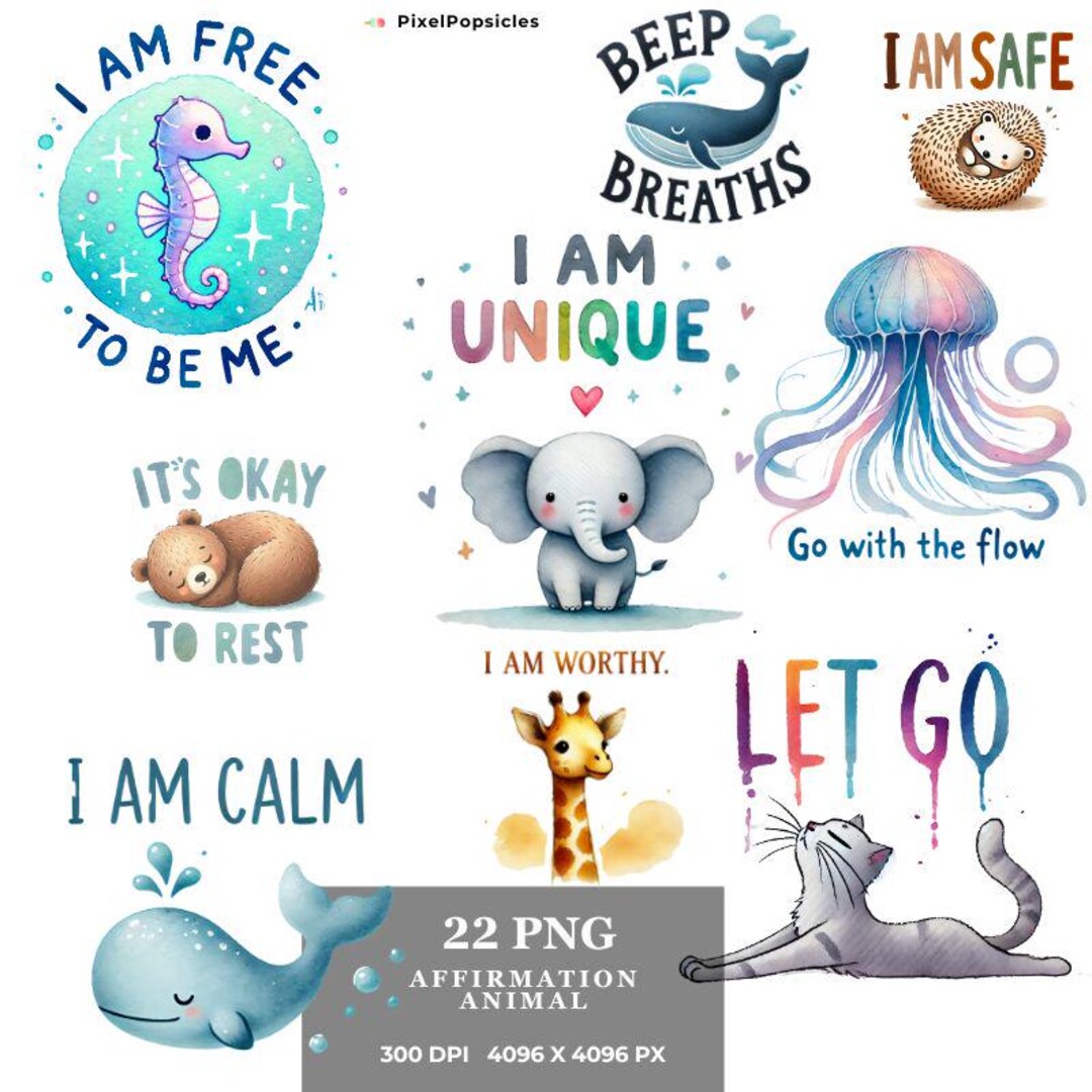 22 Affirmation Animal Art Print Cute Motivational Watercolor Animals ...