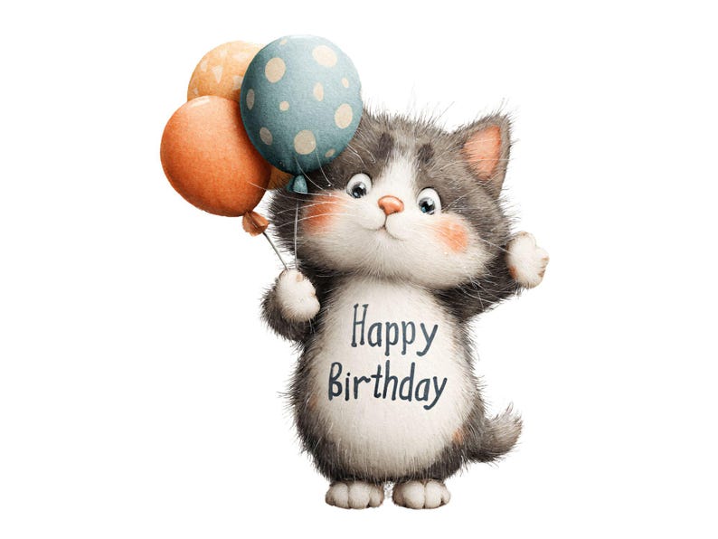 Birthday Cats Clipart Bundle: Watercolor Kitten Illustrations (instant ...