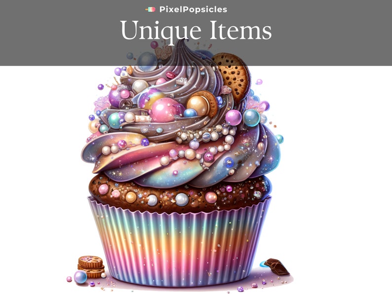 Rainbow Cupcake Clipart: Whimsical Dessert PNG, Bakery Digital Art ...