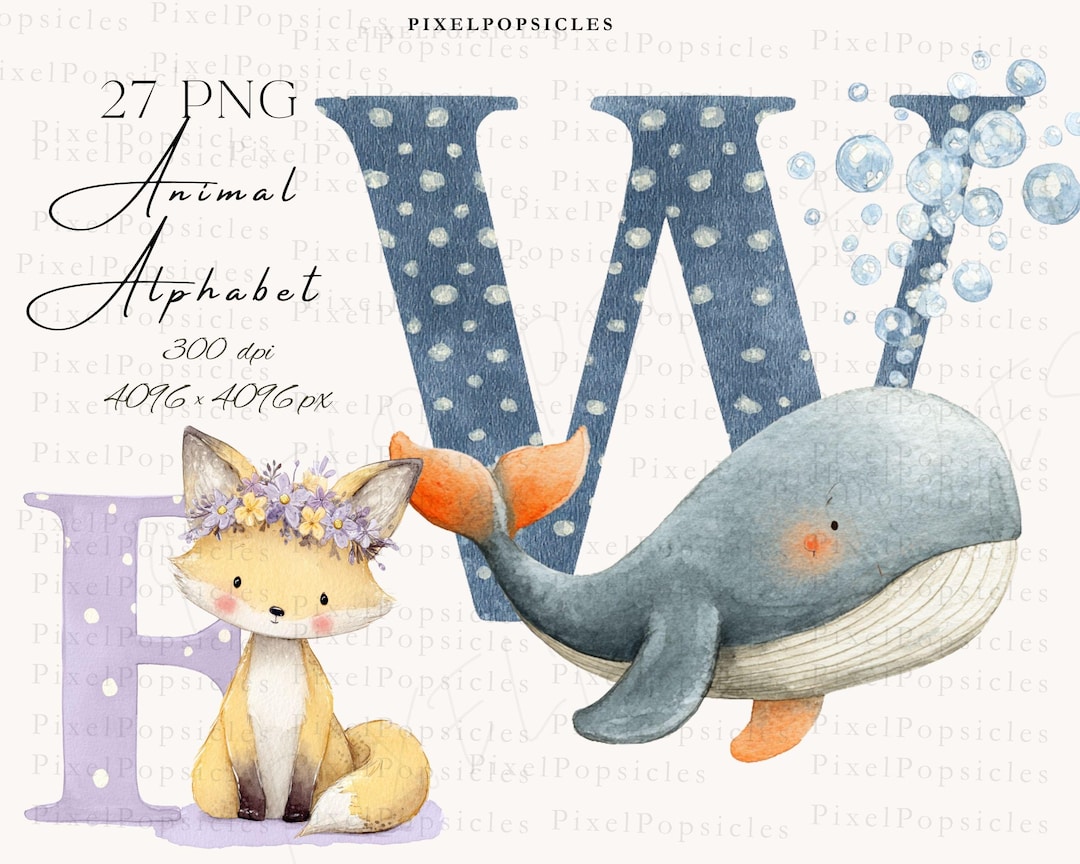 Watercolor Animal Alphabet Clipart – Nursery ABC Illustrations (digital ...