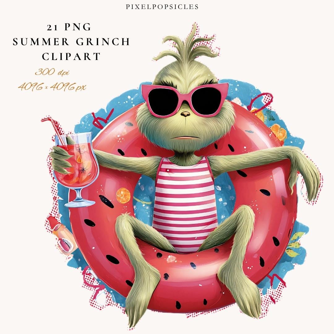 Summer Grinch Clipart Bundle: Funny Beach Vacation PNG Stickers ...