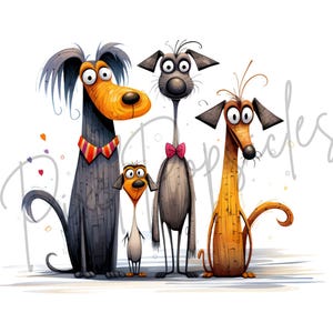 Quirky Cartoon Dogs, Whimsical Canine Art Print, Playful Dog ...