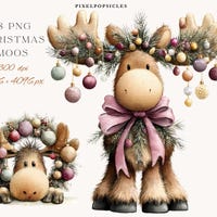 16 PNG Moose With Gifts Clipart – Cute Moose PNG – Winter Holiday Art ...
