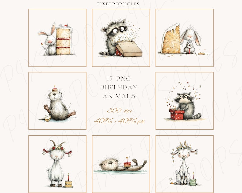 Whimsical Birthday Animals PNG Clipart: Funny Party Graphics (digital ...