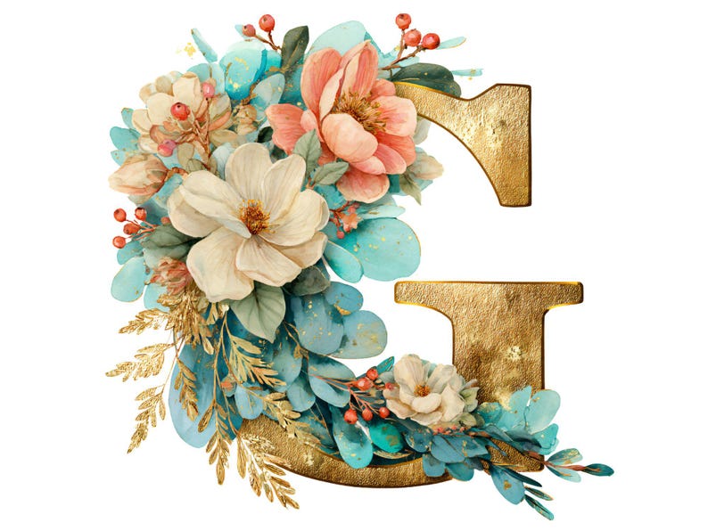 Paquete de imágenes prediseñadas del alfabeto floral con flores y ...