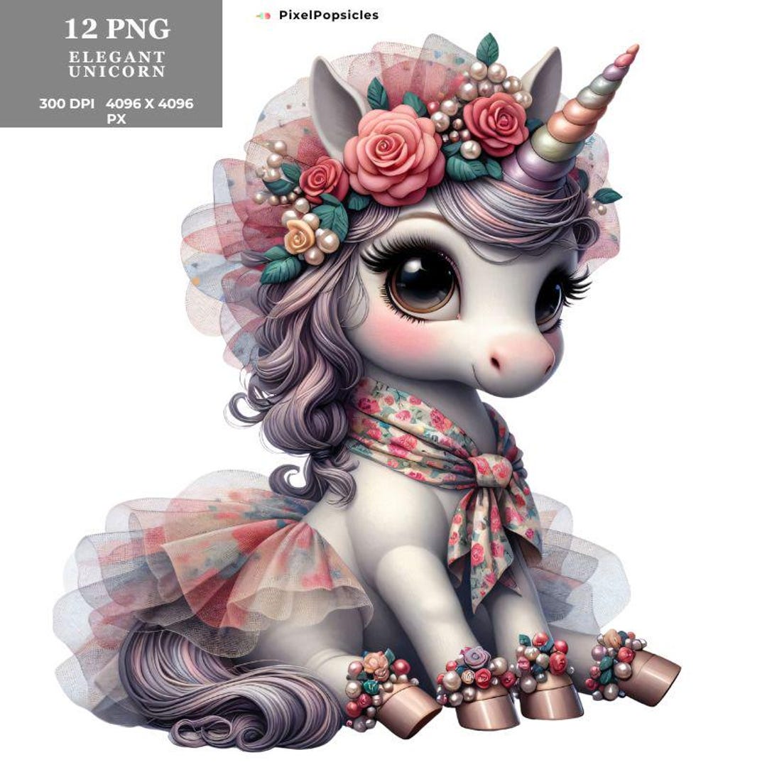 12 Cute Unicorn Clipart, Pastel Unicorn Wall Art PNG, Unicorn Graphics ...