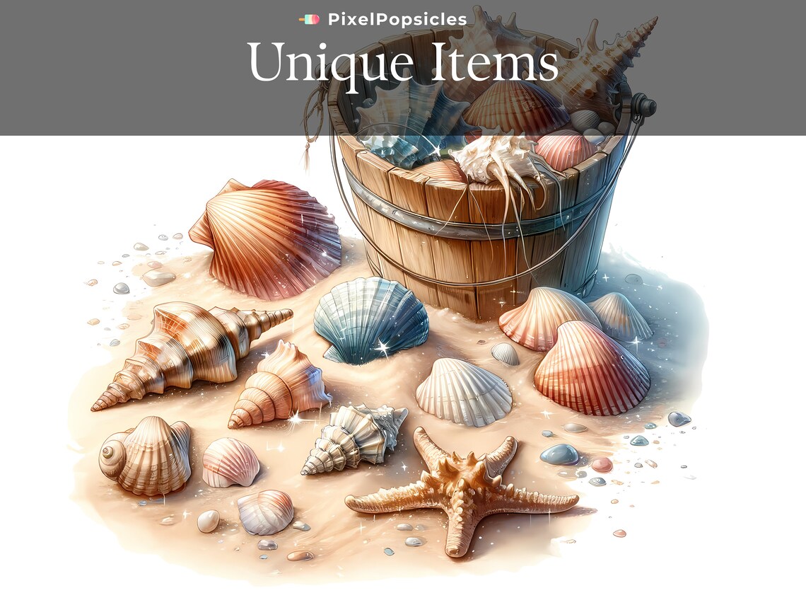 10 Sea Shells Clipart, Seashell Clipart, Printable Watercolor Clipart ...