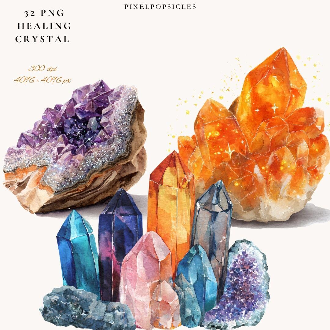 Watercolor Crystal Art Print: Healing Gemstone Decor (digital Download ...