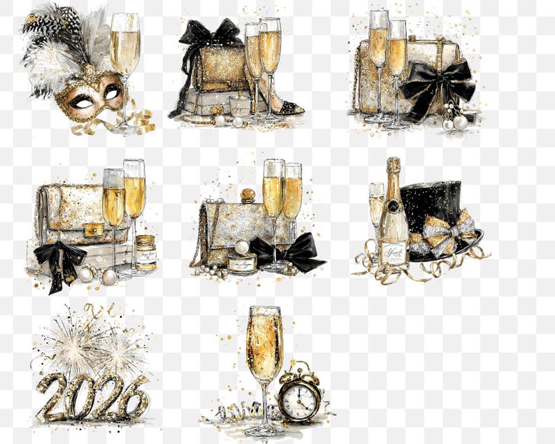 Happy New Year Clipart – Watercolor PNG Images (digital Download) - Etsy