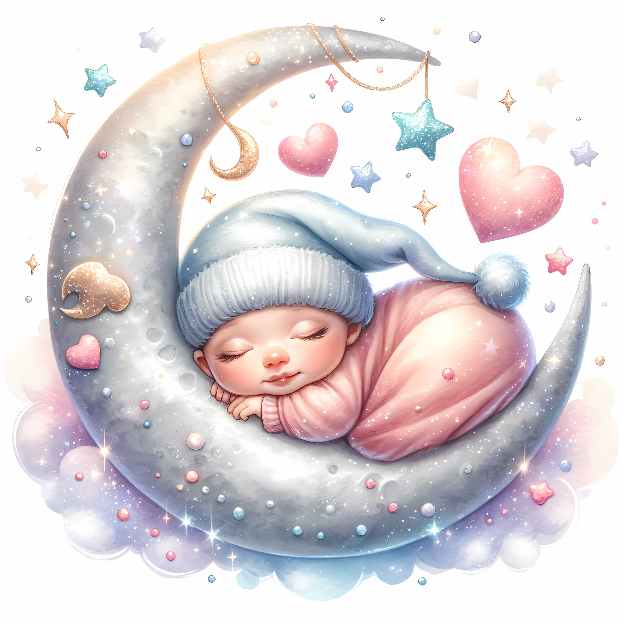10 Sweet Dreams Baby, Watercolor Clipart Jpg, Newborn Children, Girl ...