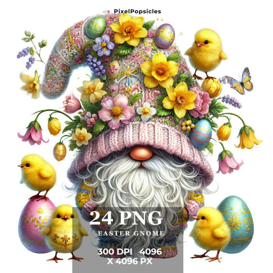 24 Easter Gnomes Watercolor Clipart PNG, Spring Flowers Easter Eggs ...