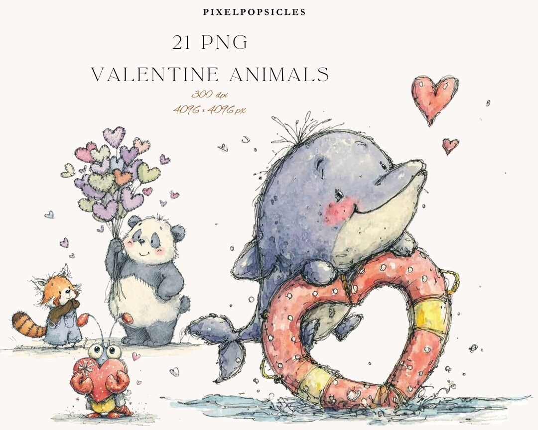 Valentine Animals Watercolor Clipart Bundle (digital Download) 1# - Etsy