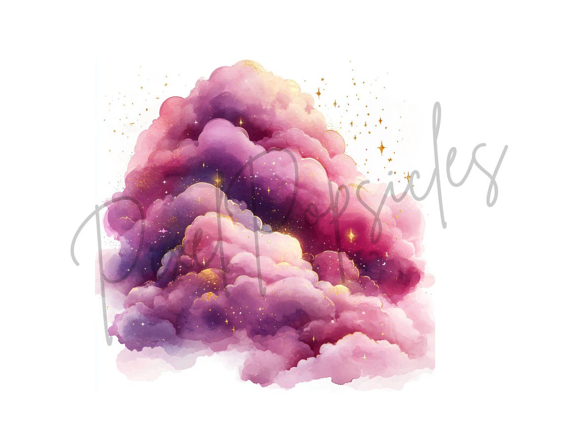 Pink Clouds Clipart: Watercolor Magic Clouds JPG (digital Download) - Etsy