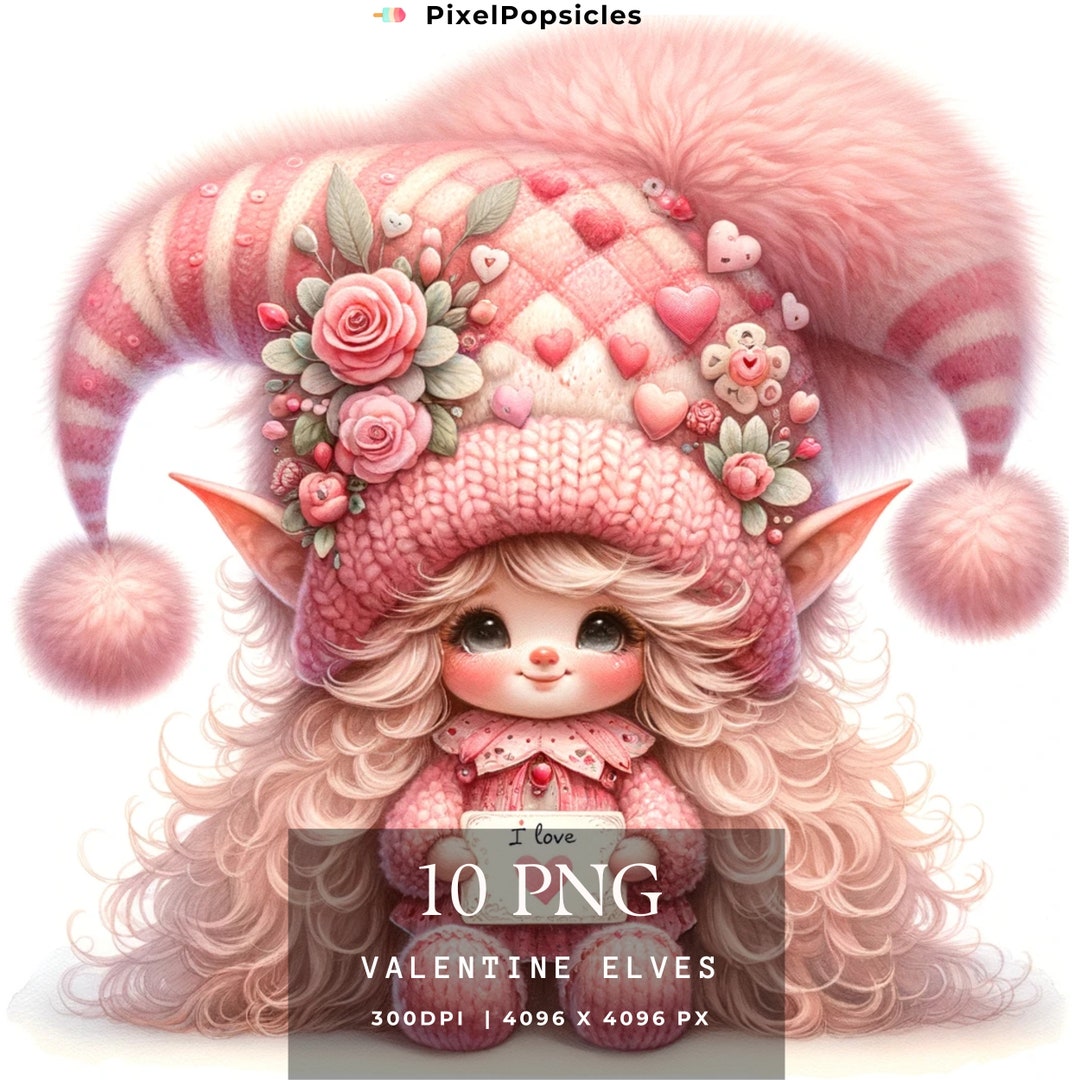 Valentine Elves Watercolor Clipart, 10 High Quality Pngs, Memory Book ...