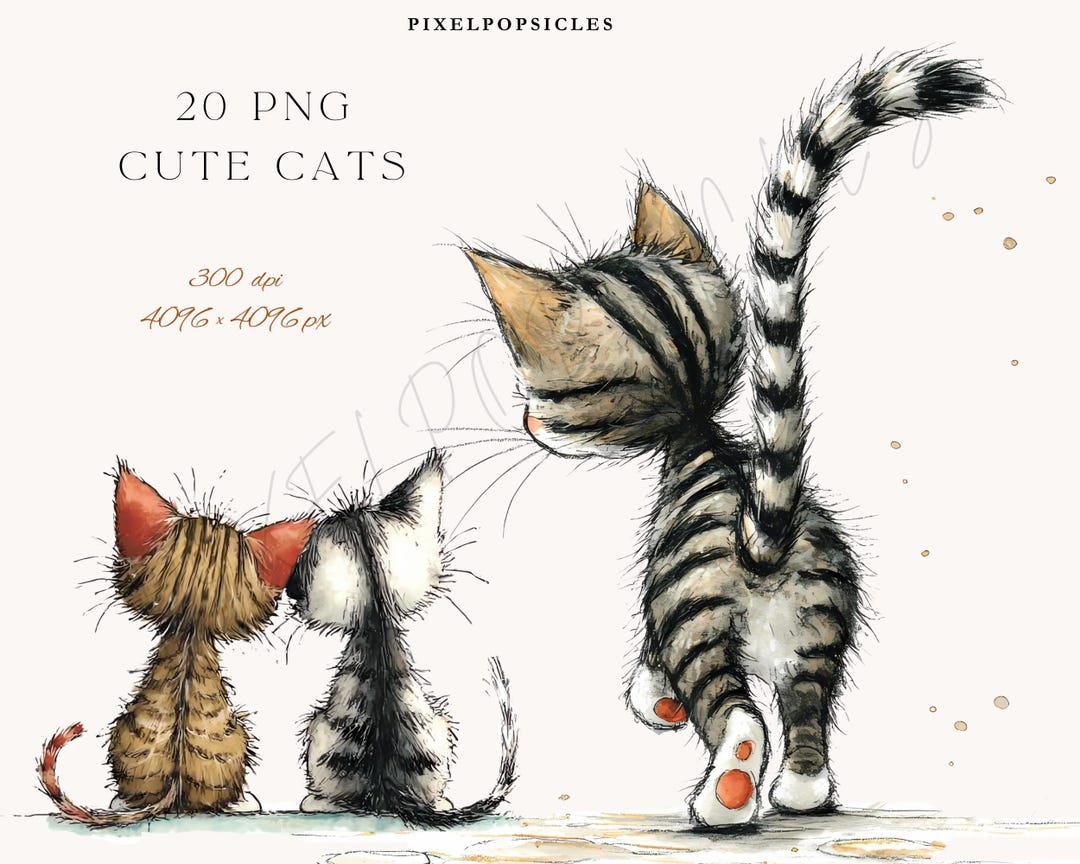 20 Cats From Behind PNG Clipart | Watercolor Back View Cats ...