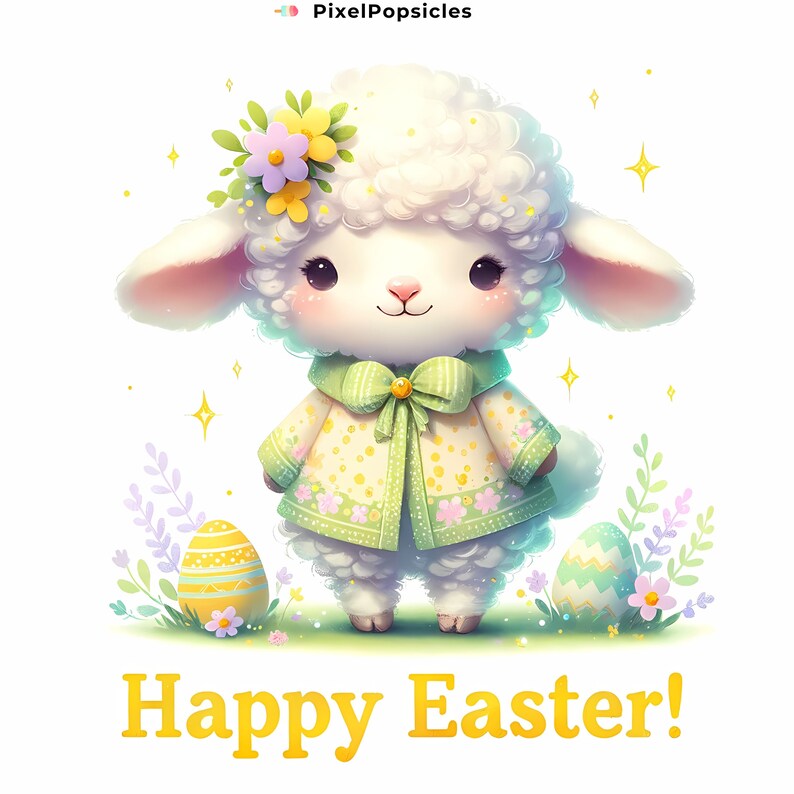 4 Easter Lambs With Flowers Clipart JPG, Scrapbooking , Card Making ...