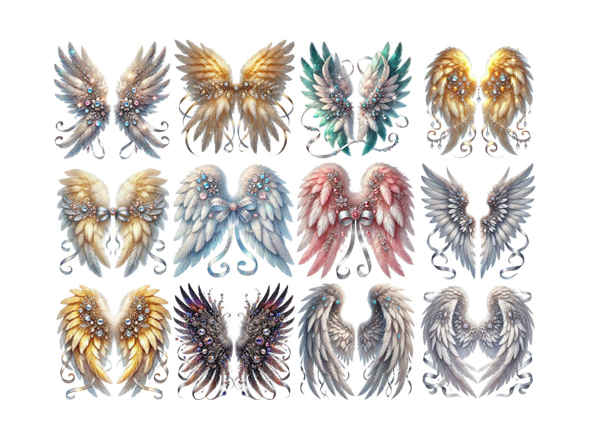 Angel Wings Clipart: Jeweled Feather PNG Graphics (digital Download) - Etsy