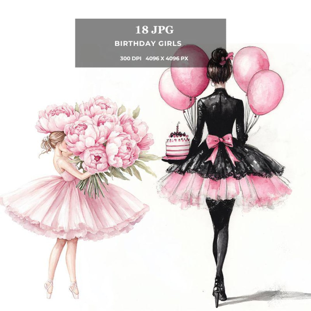 Elegant Birthday Girls Clipart: Classy Celebration Art (4096x4096 Px ...