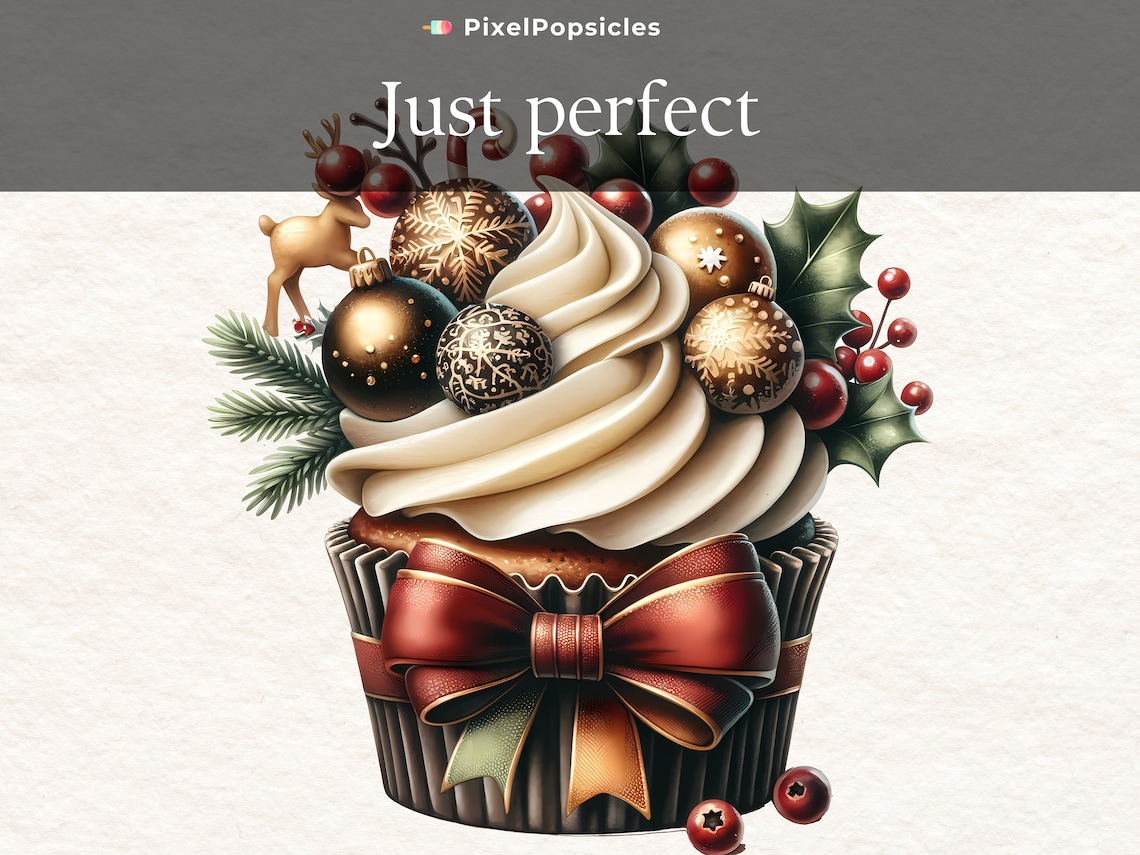 Christmas Cupcakes Clipart 10 PNG Bundle, Elegant Treats Transparent ...