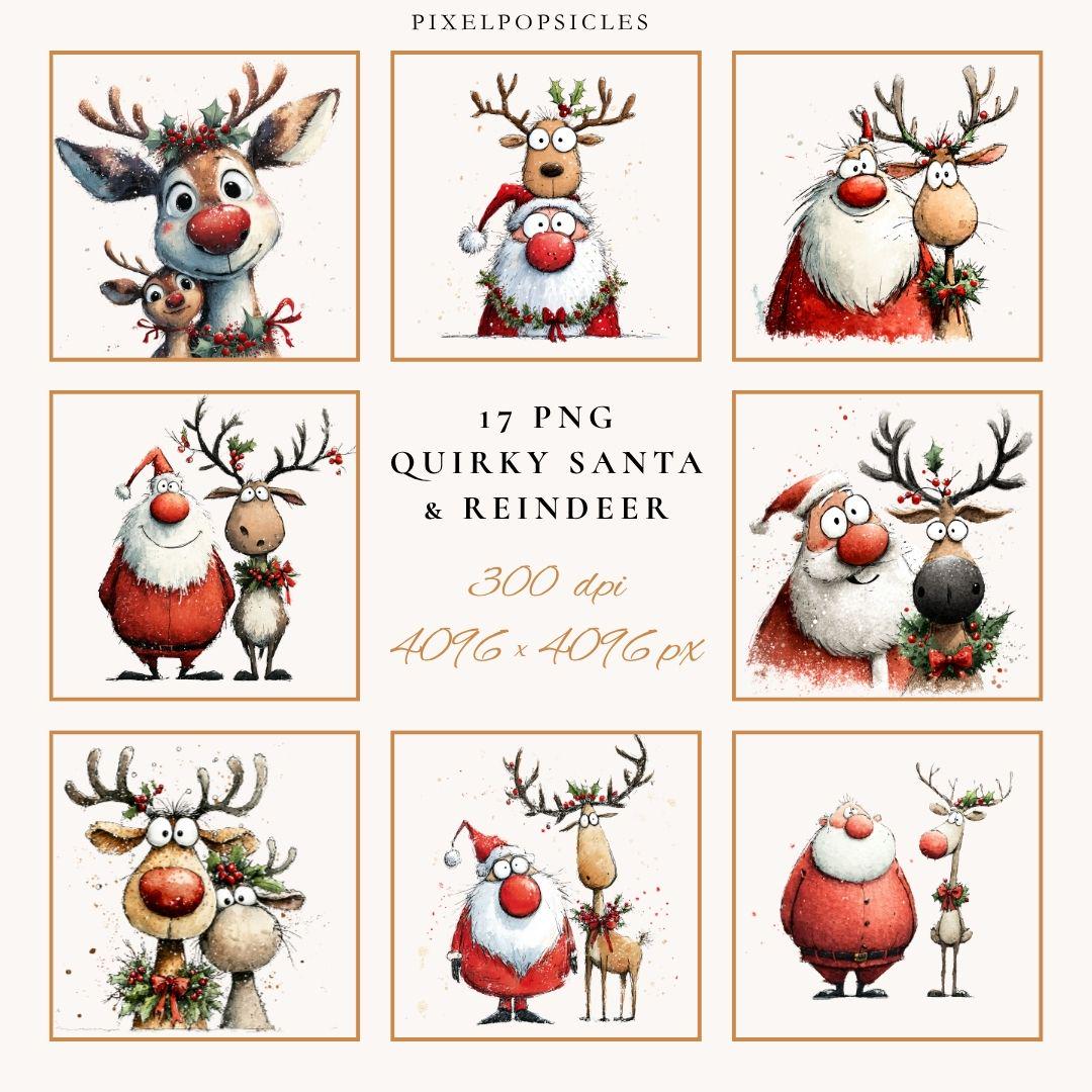 Santa & Reindeer Clipart Set: Festive Holiday Graphics (png,download) 1 ...