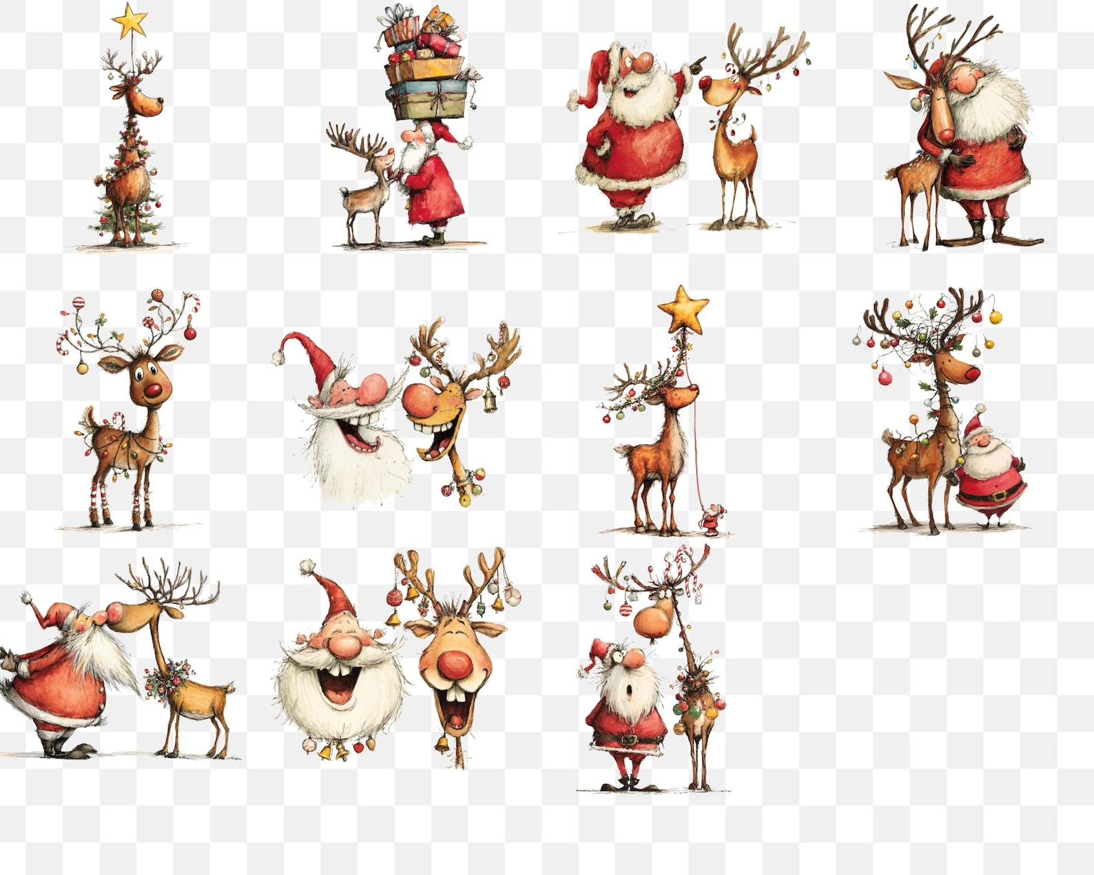 Santa & Reindeer Clipart Set: Festive Holiday Graphics (PNG, JPG, MP4 ...