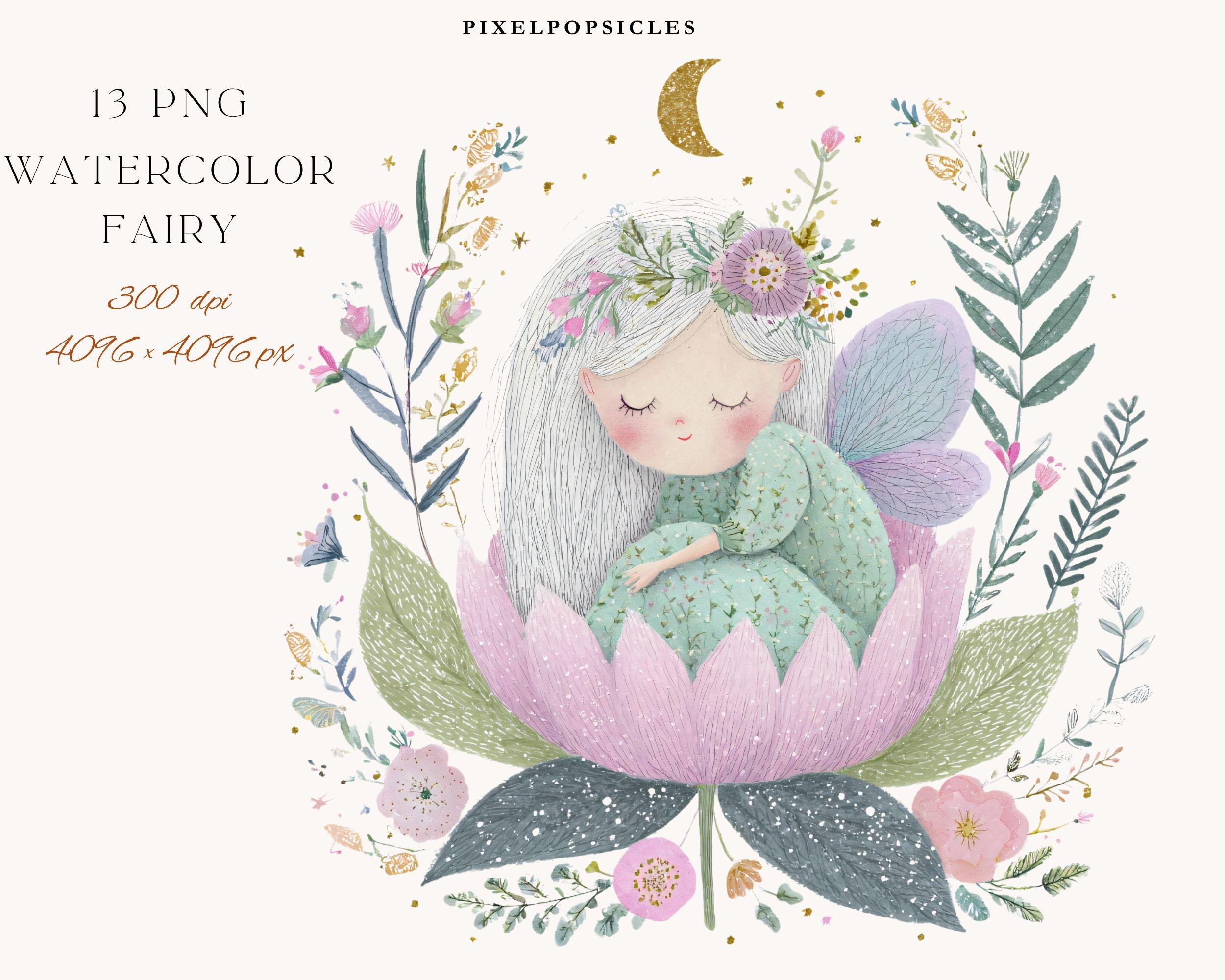 Sweet Fairy Clipart Set – Whimsical Watercolor Fairy Illustrations PNG ...