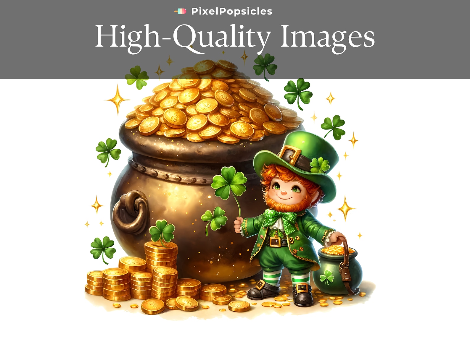 Pot of Gold Clipart, Shamrock Clipart, St Patrick's Day PNG, Green ...