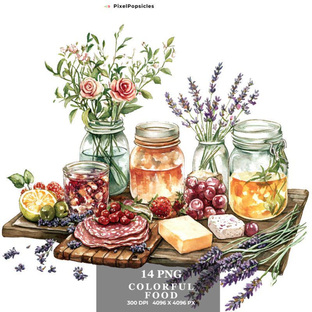 14 Colorful Food Clipart Bundle, Vibrant Digital Illustrations Fruits ...