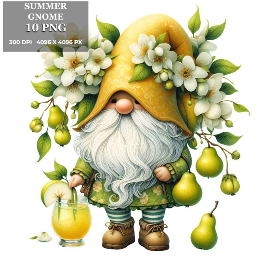 Watercolor Fruit Gnomes Clipart – Fantasy Spring Gnomes With Floral ...