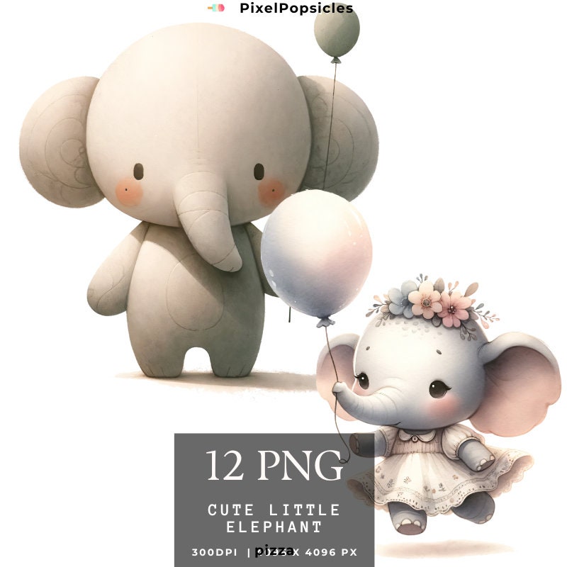 12 Elefantito lindo con globos Png Animales lindos Ramos florales de ...