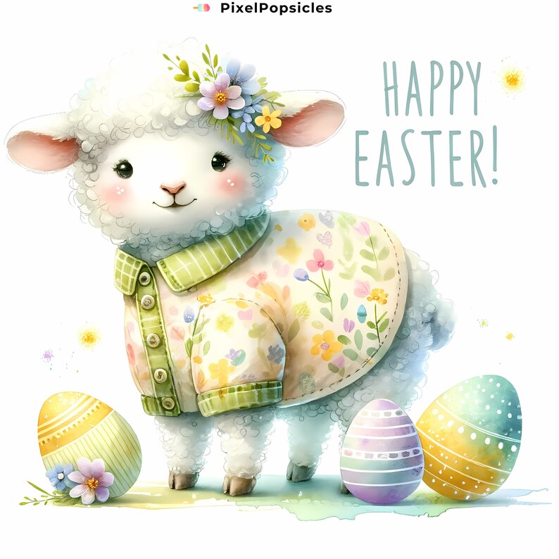 4 Easter Lambs With Flowers Clipart JPG, Scrapbooking , Card Making ...