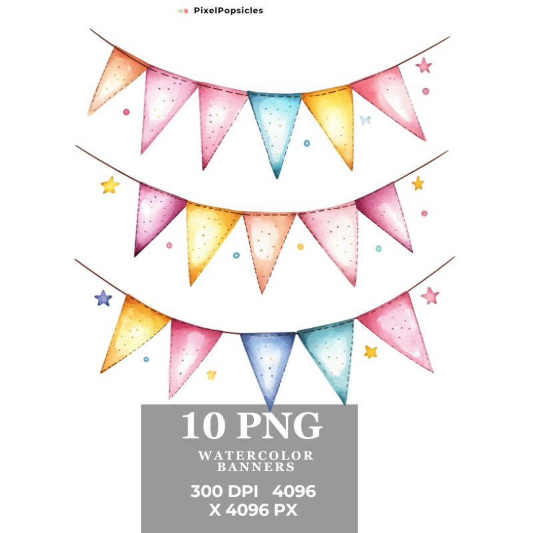 Watercolor Bunting Clipart: Birthday Banner PNG (digital Download) - Etsy