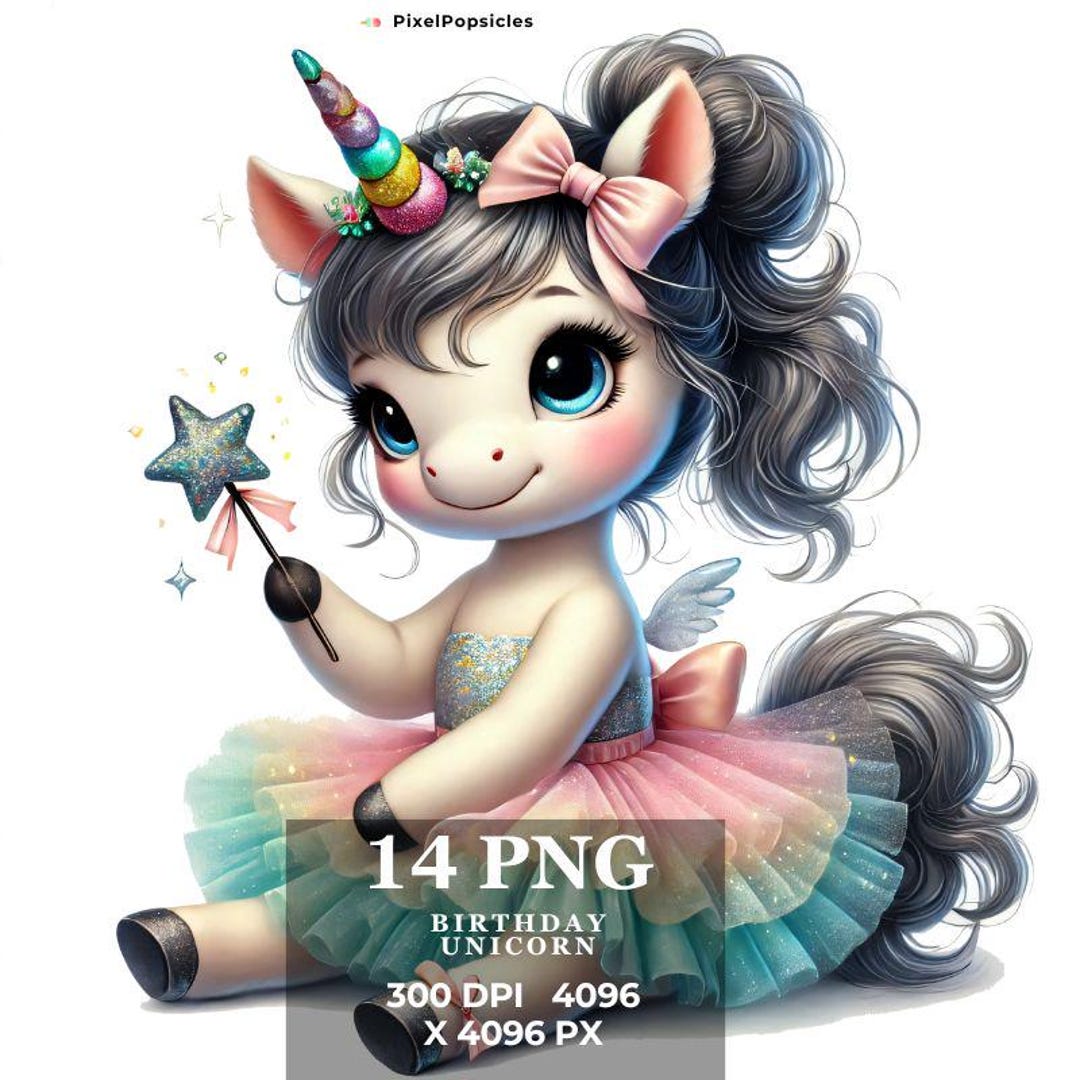 14 Cute Birthday Unicorn Clipart, Pastel Unicorn Wall Art PNG, Unicorn ...