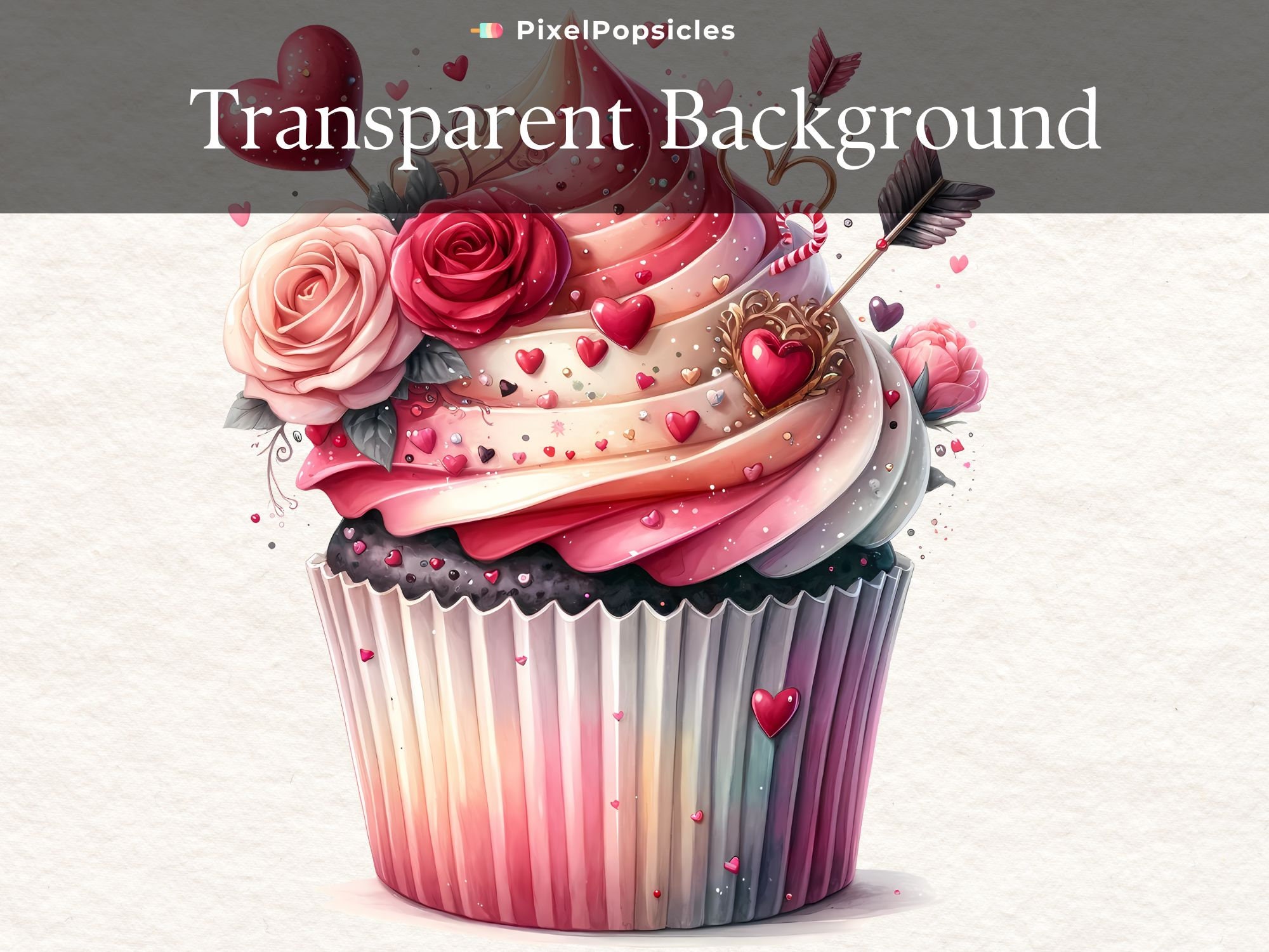 Floral Valentine Cupcakes Clipart: Elegant PNG Bundle (commercial Use ...