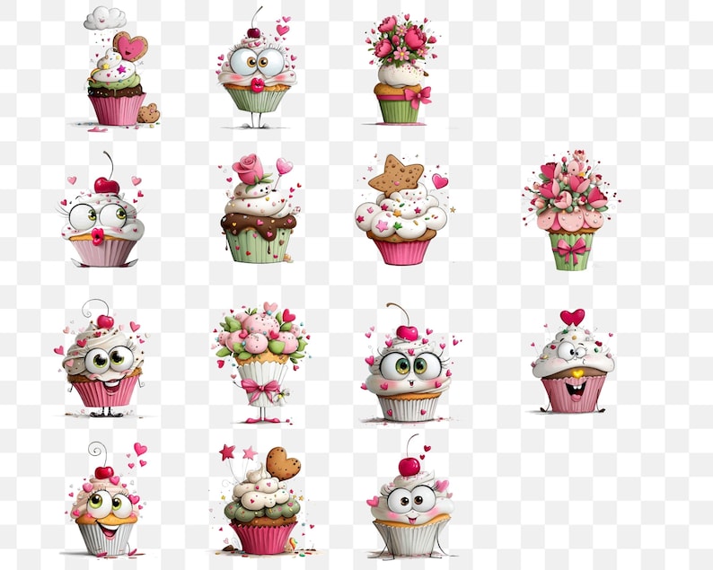 Quirky Cupcake Clipart: 12 PNG Illustrationen Digital Download ...