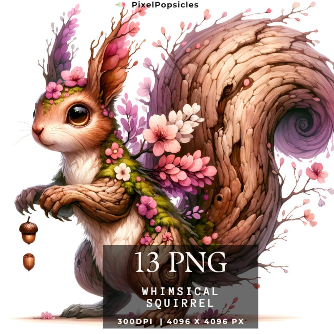 Watercolor Whimsical Squirrel Clipart - 13 High Quality PNG, Digital ...