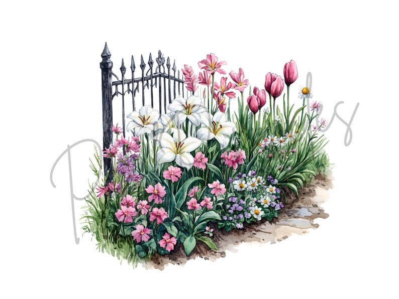 Watercolor Flower Path Illustration: Scenic Floral Trail Art (digital ...