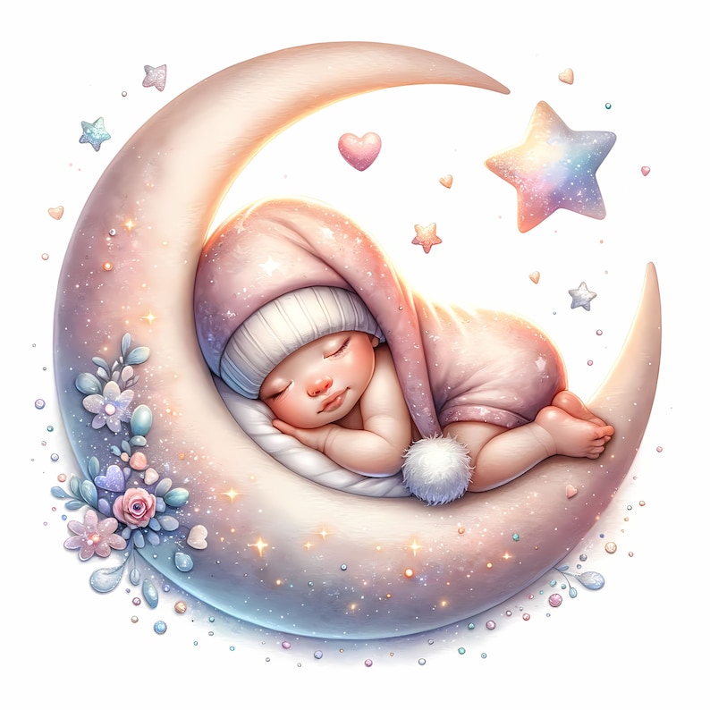 10 Sweet Dreams Baby, Watercolor Clipart Jpg, Newborn Children, Girl ...