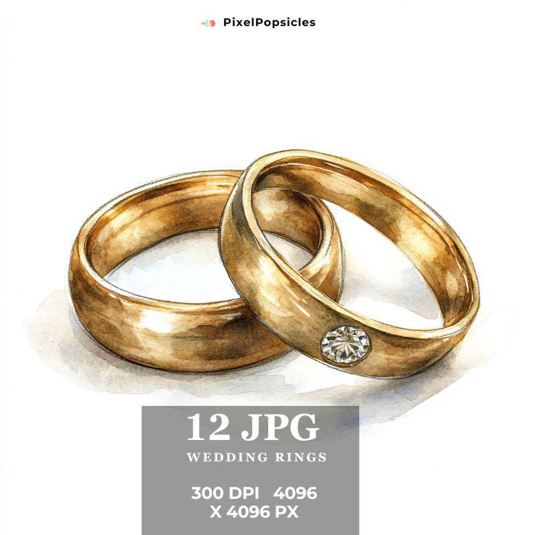 Watercolor Wedding Rings Clipart: Gold Wedding Bands (digital Download ...